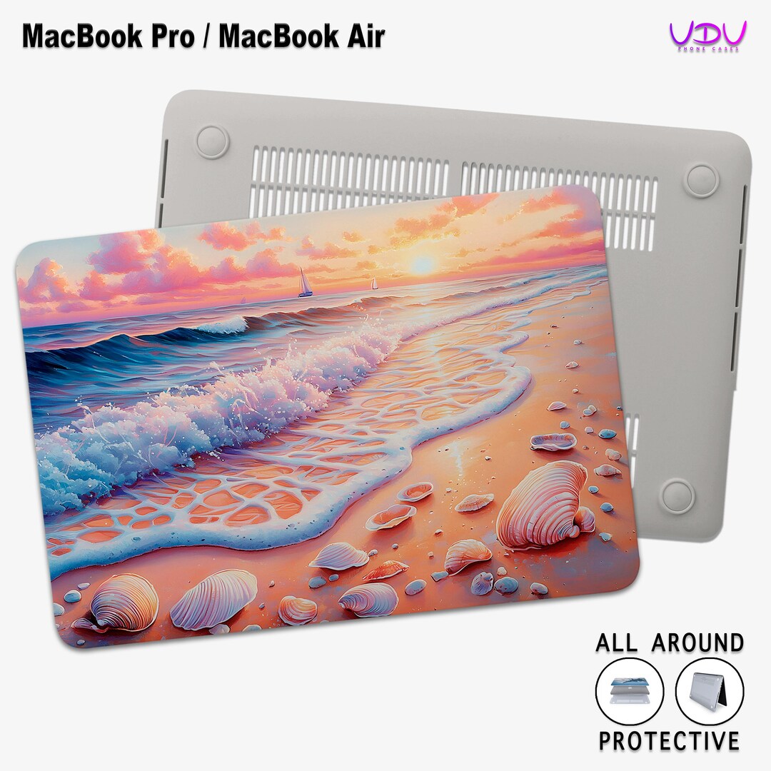 Beach Sunset MacBook Case, Ocean Waves & Seashell Design, Coastal ...