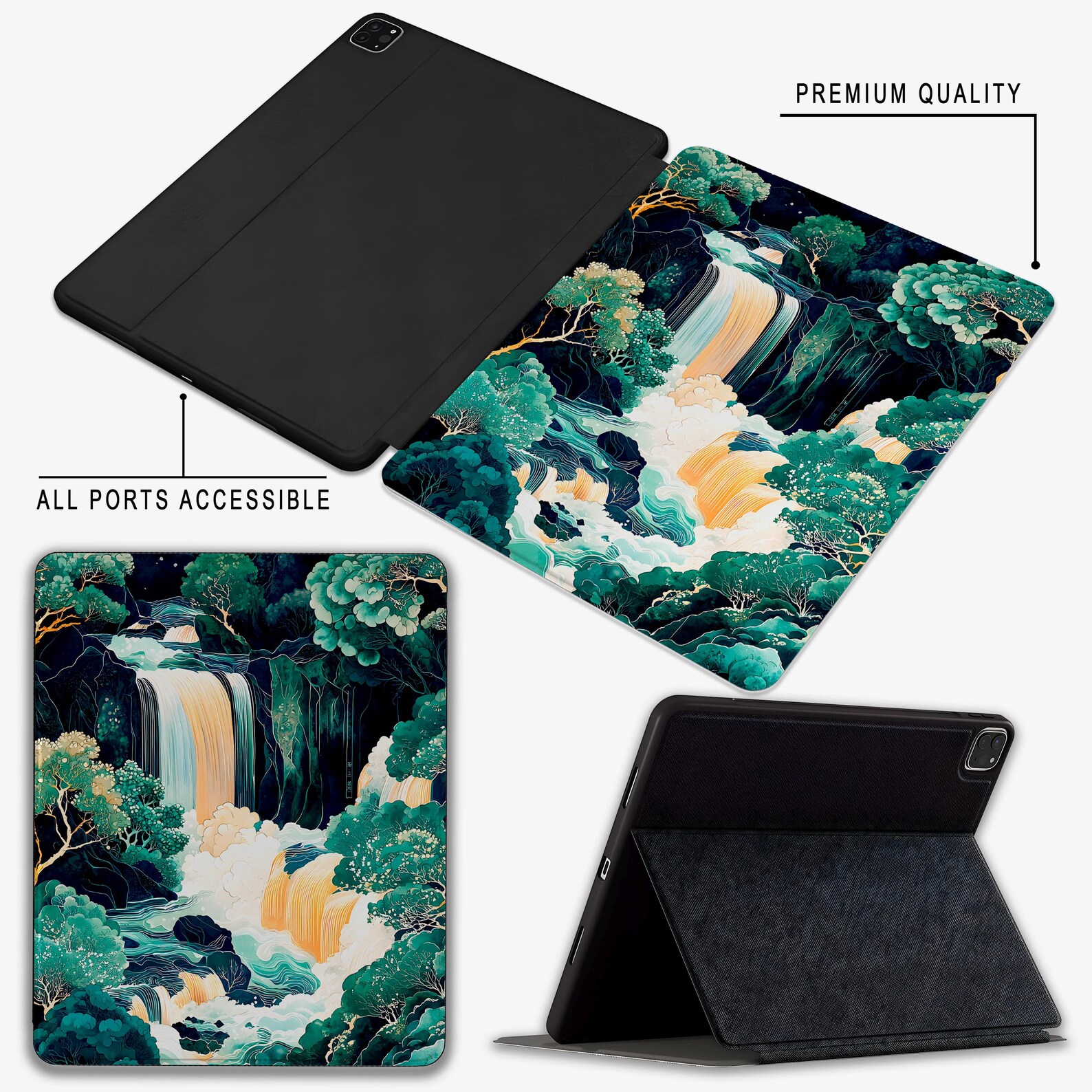 Japanese Waterfall iPad Case, Tranquil Forest Design, Ukiyo Style, iPad ...