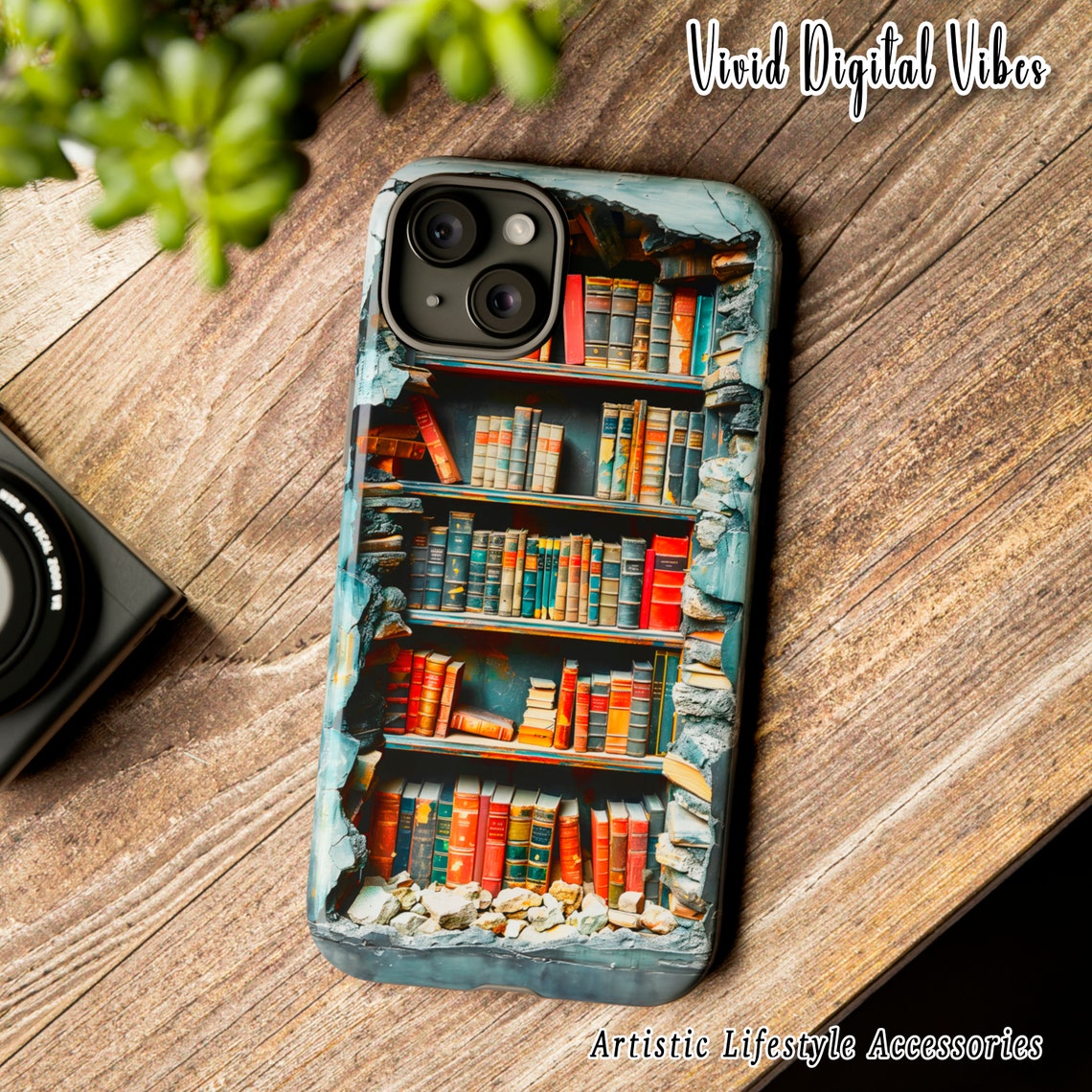 Book Lovers iPhone Tough Case, Phone Cover 3D Hole in Wall Bookshelf ...