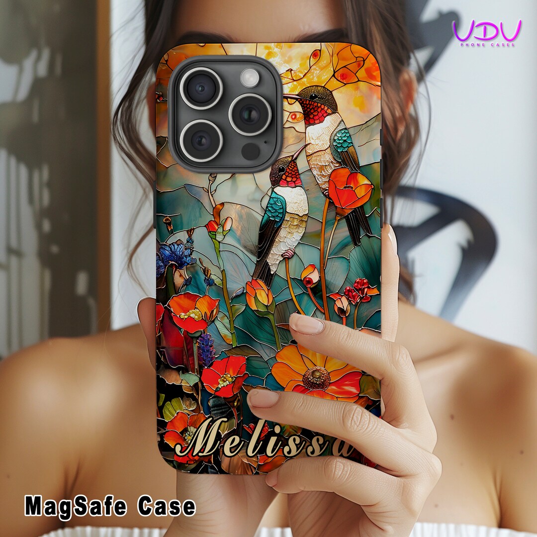 Personalized Hummingbirds Stained Glass Magsafe Tough Case, Custom ...
