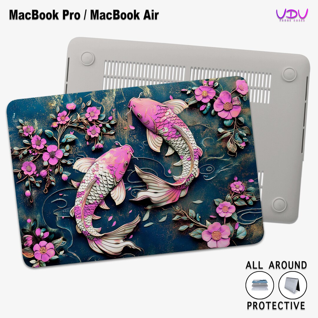 Koi Fish MacBook Case, Floral MacBook Air Pro Cover, Custom 12, 14, 15 ...