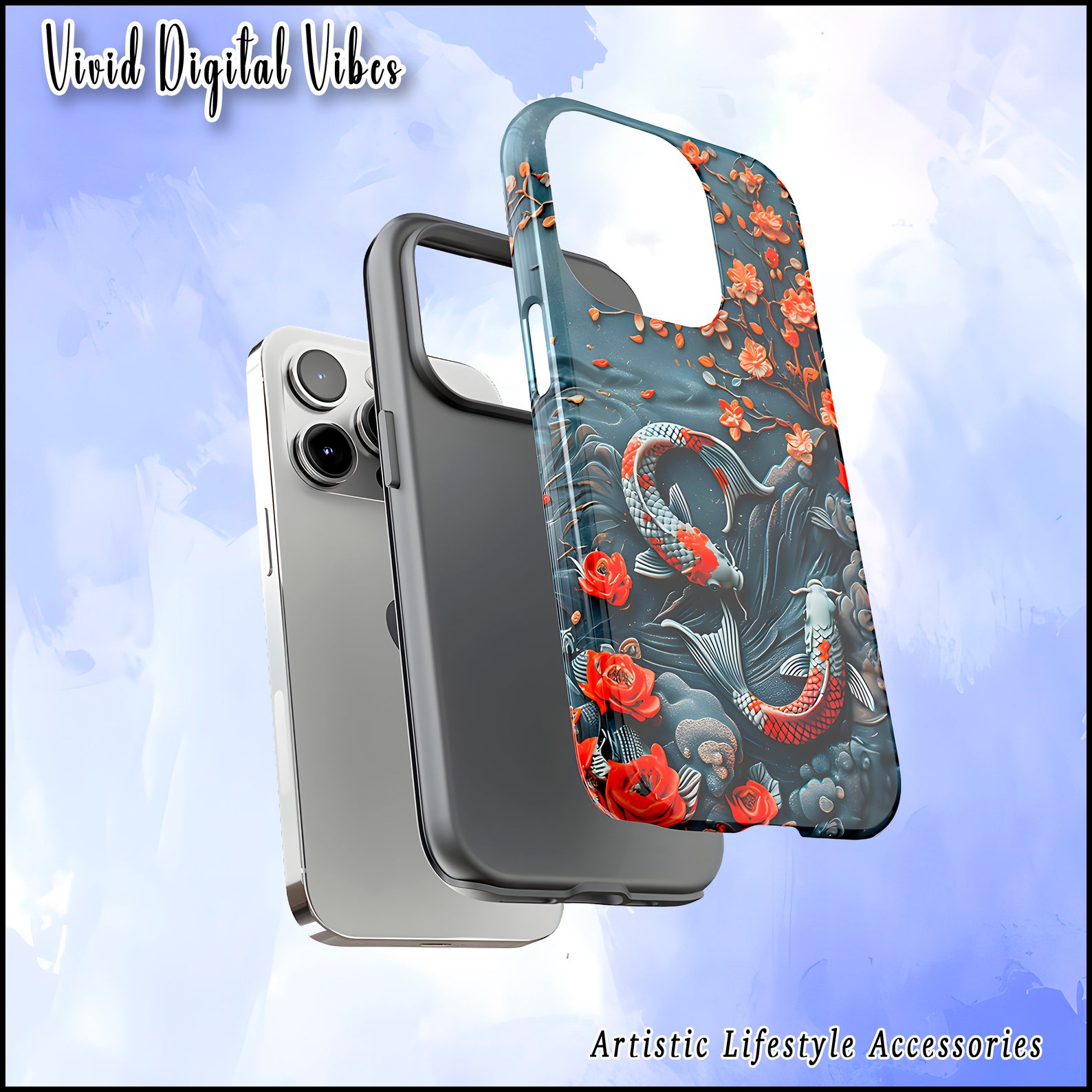 3D Japanese Koi Fish Phone Case for for iPhone 11, 12, 13, 14, 15, Pro ...