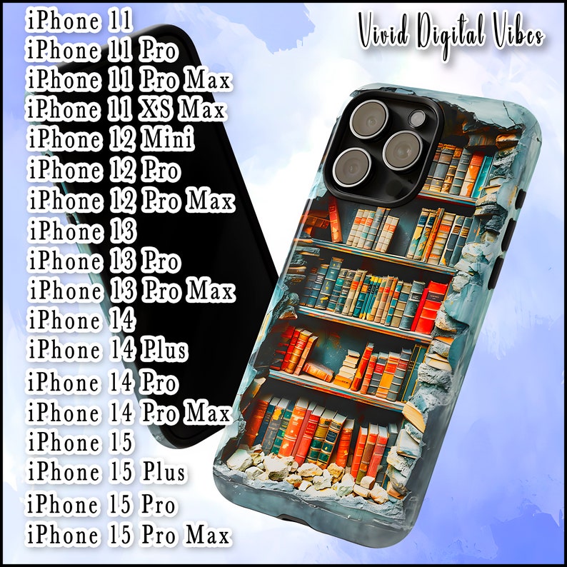 Book Lovers iPhone Tough Case, Phone Cover 3D Hole in Wall Bookshelf ...