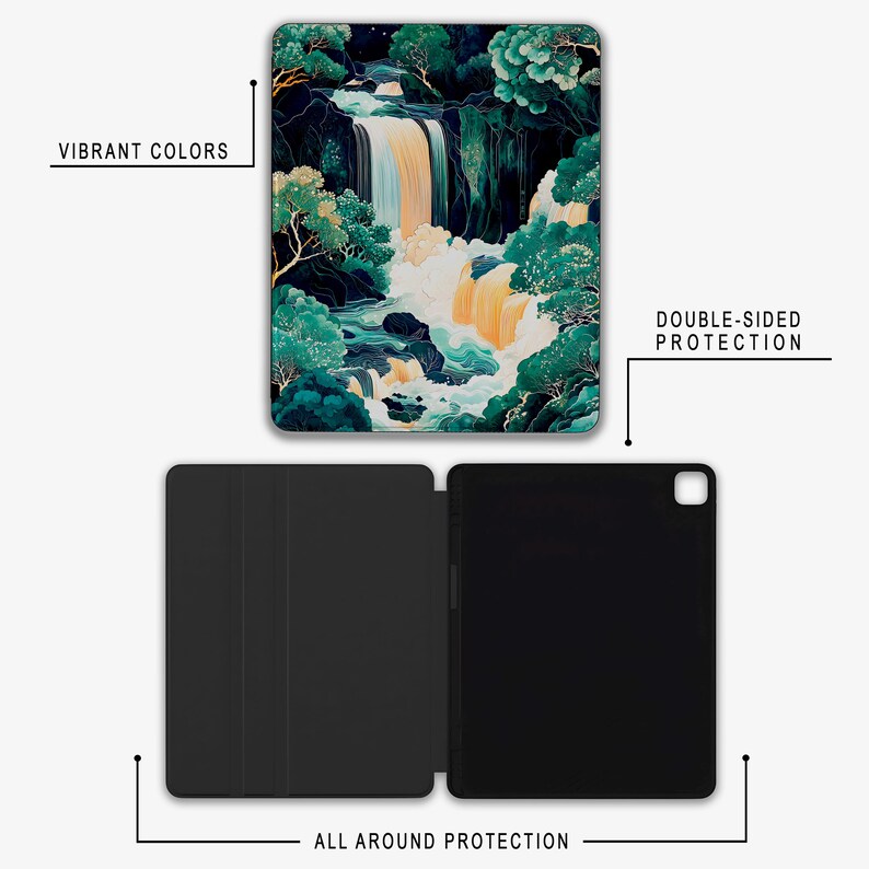 Japanese Waterfall iPad Case, Tranquil Forest Design, Ukiyo Style, iPad ...