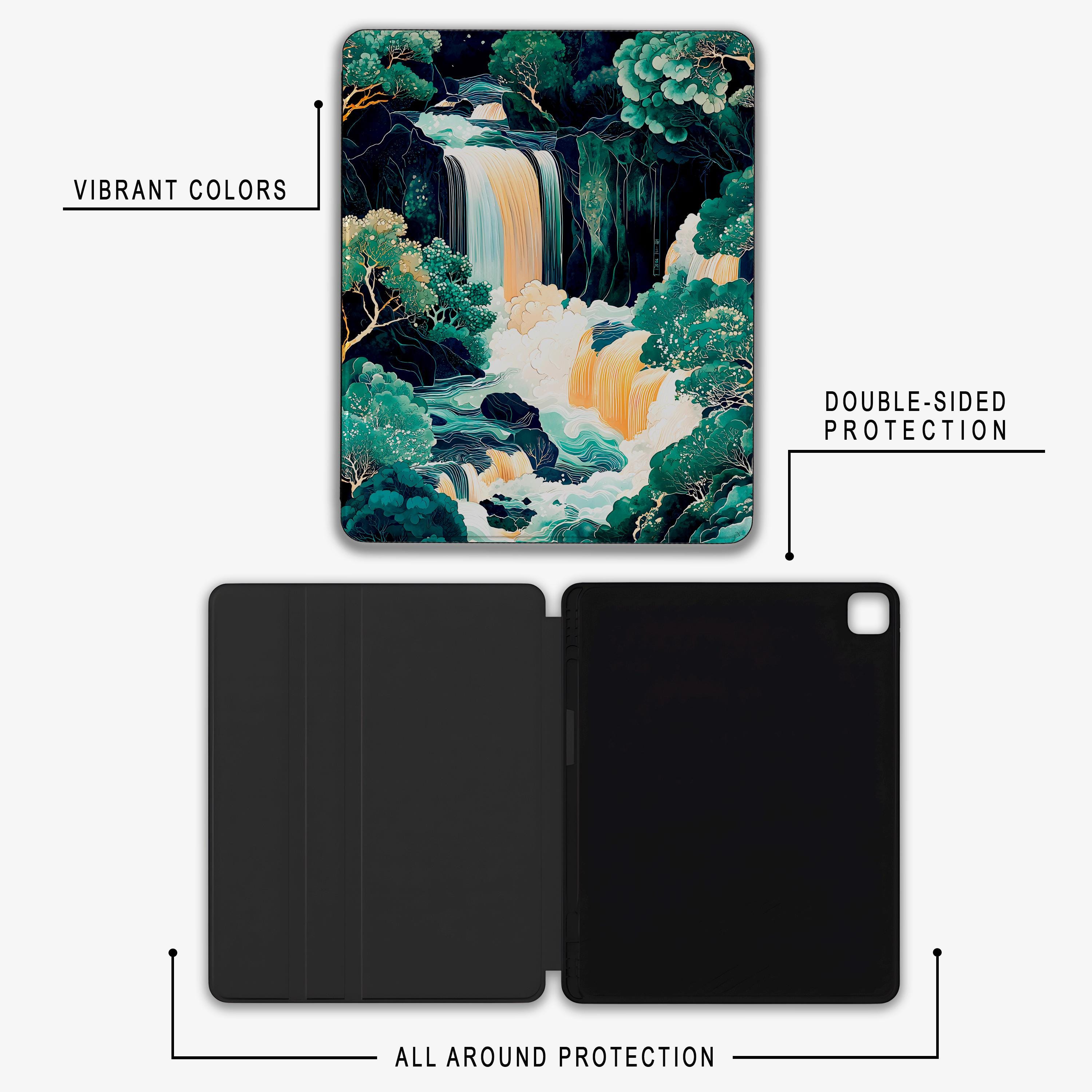 Japanese Waterfall iPad Case, Tranquil Forest Design, Ukiyo Style, iPad ...