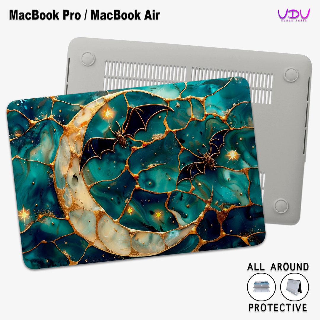 Whimsical Magical Halloween Bats MacBook Case, Faux Stained Glass Cover ...