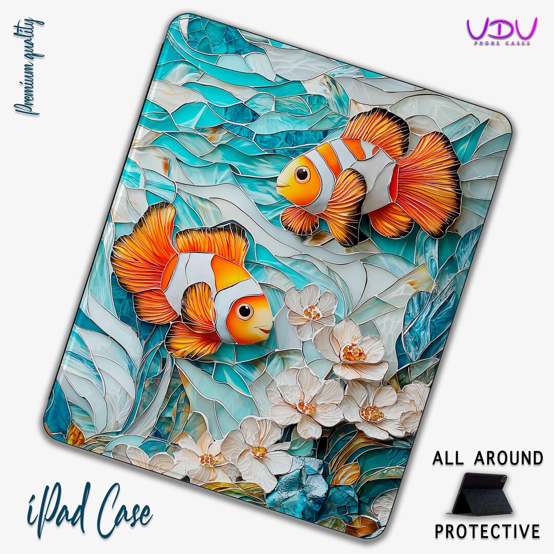 3D Faux Stained Glass Fish iPad Case, Artistic Ocean Theme Cover for ...
