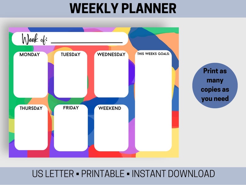 Colorful Weekly Planner Printable Weekly Schedule Family - Etsy