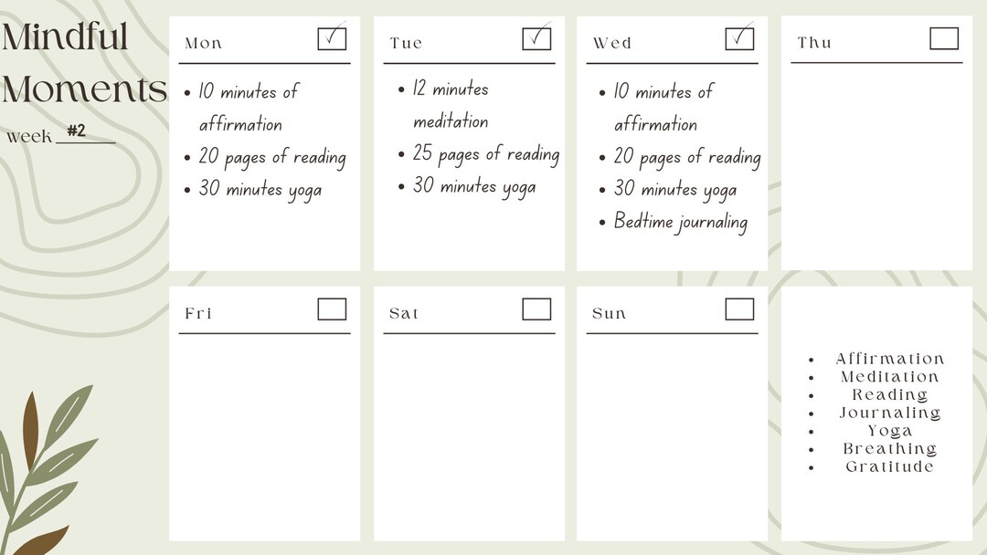 Weekly Mindfulness Tracker - Etsy