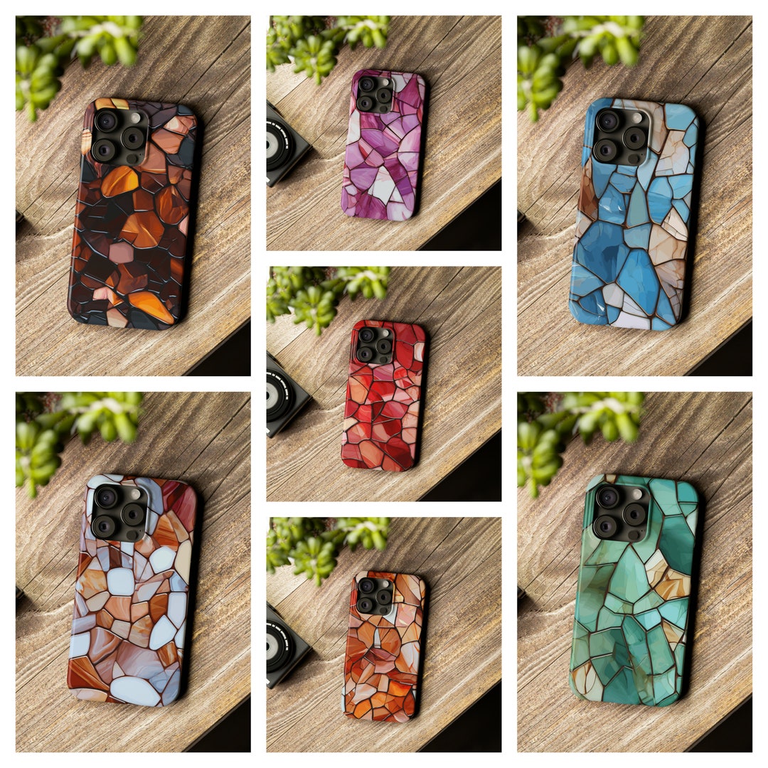Ceramic Tile Stained Glass Apple Mobile Slim Phone Cases for iPhone 15 ...