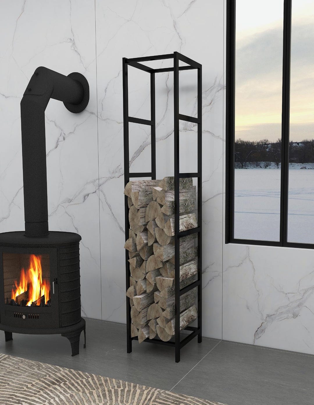 Indoor Firewood Rack | Metal Firewood Holder | Firewood Storage Box ...