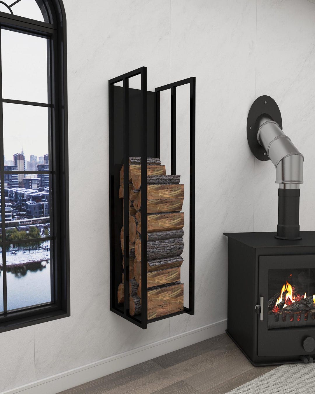 Wall-mounted Metal Firewood Rack,indoor Wall Mounted Firewood Rack,wall ...