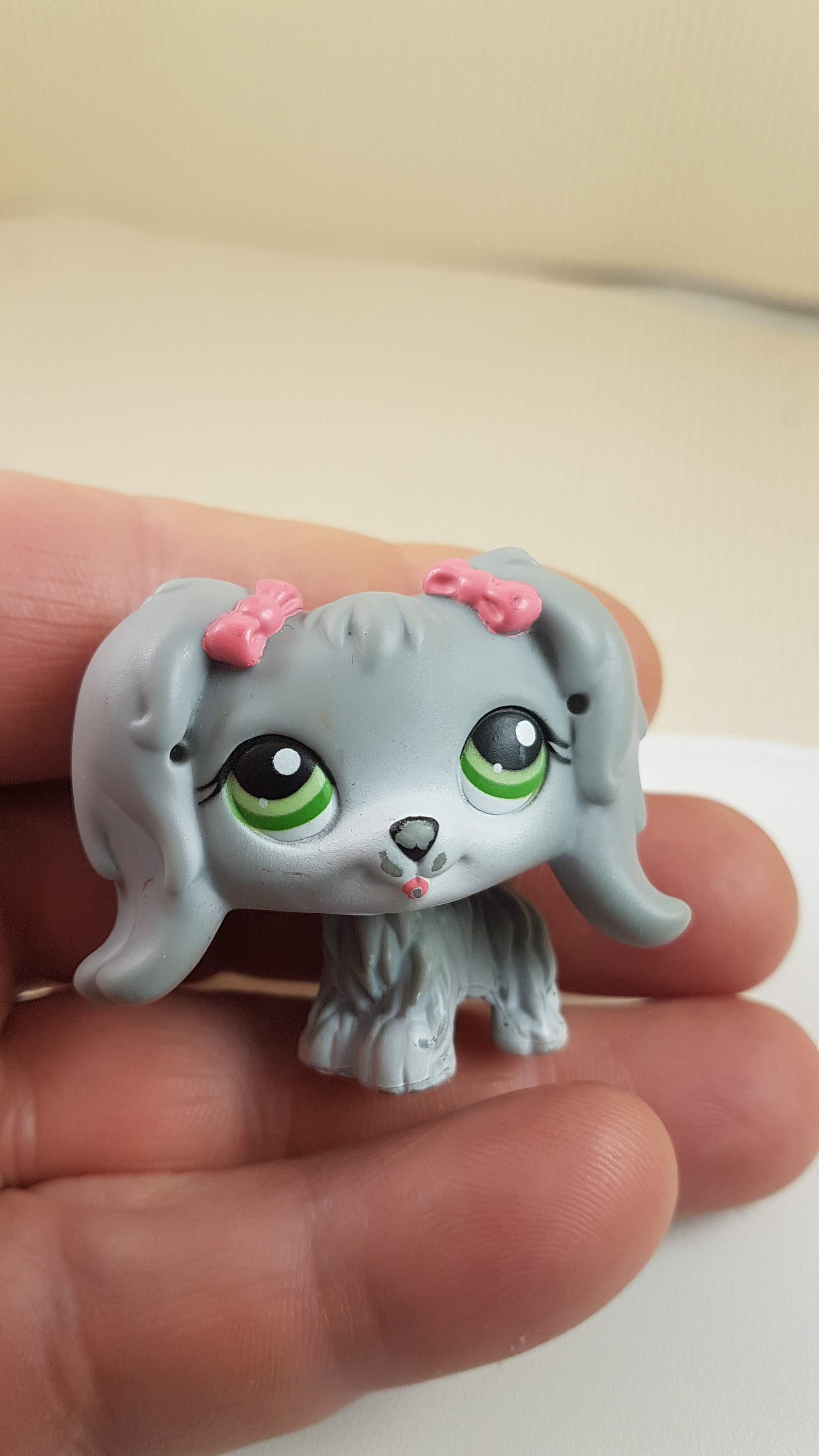 Littlest Pet Shop Gray Maltese Puppy Dog 193 Green Eyes Pink Bows ...