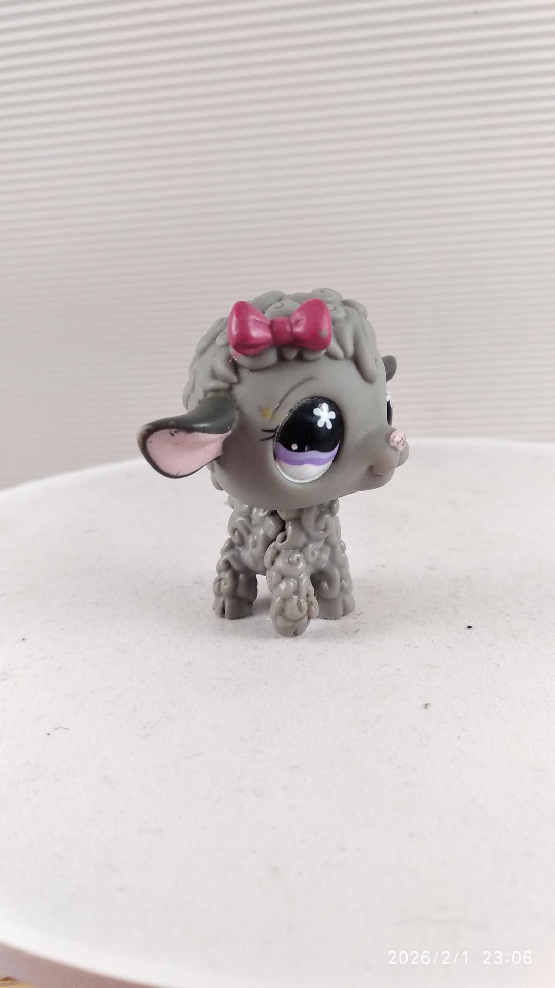 Littlest Pet Shop #1218 Gray Lamb Purple Flower Eyes Pink Bow Sheep LPS ...