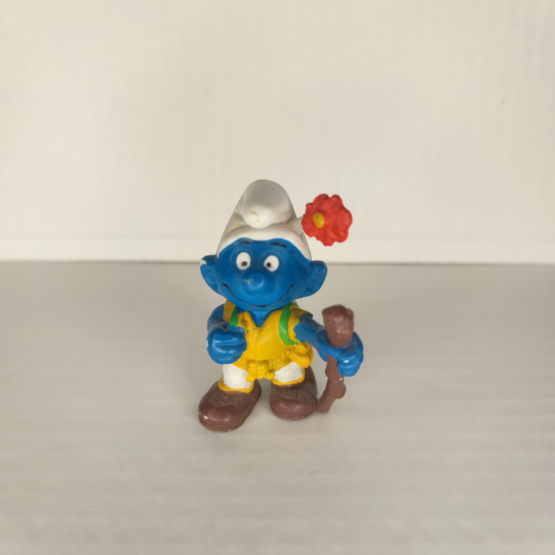 Smurfs Hiker Smurf With Red Flower and Walking Stick #20041 Vintage ...