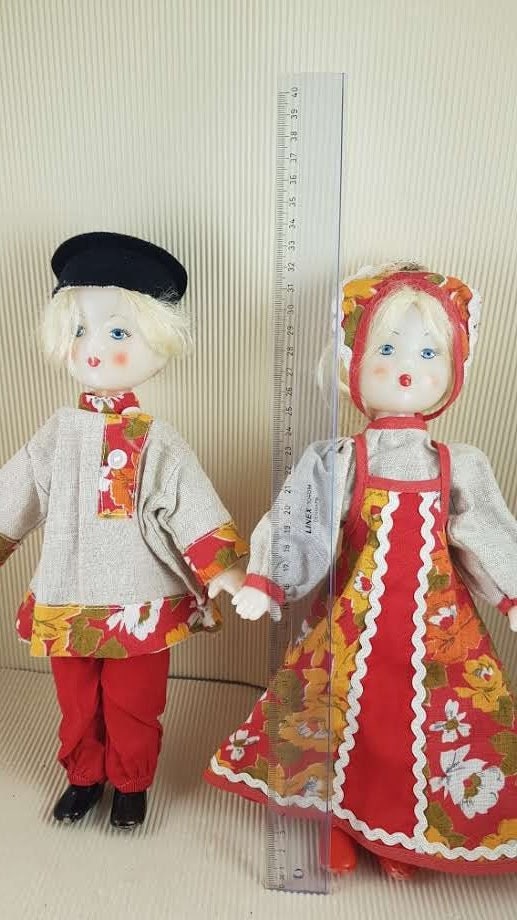 Vintage USSR Russian Soviet Plastic Toy Dolls Boy and Girl Folk Costume ...