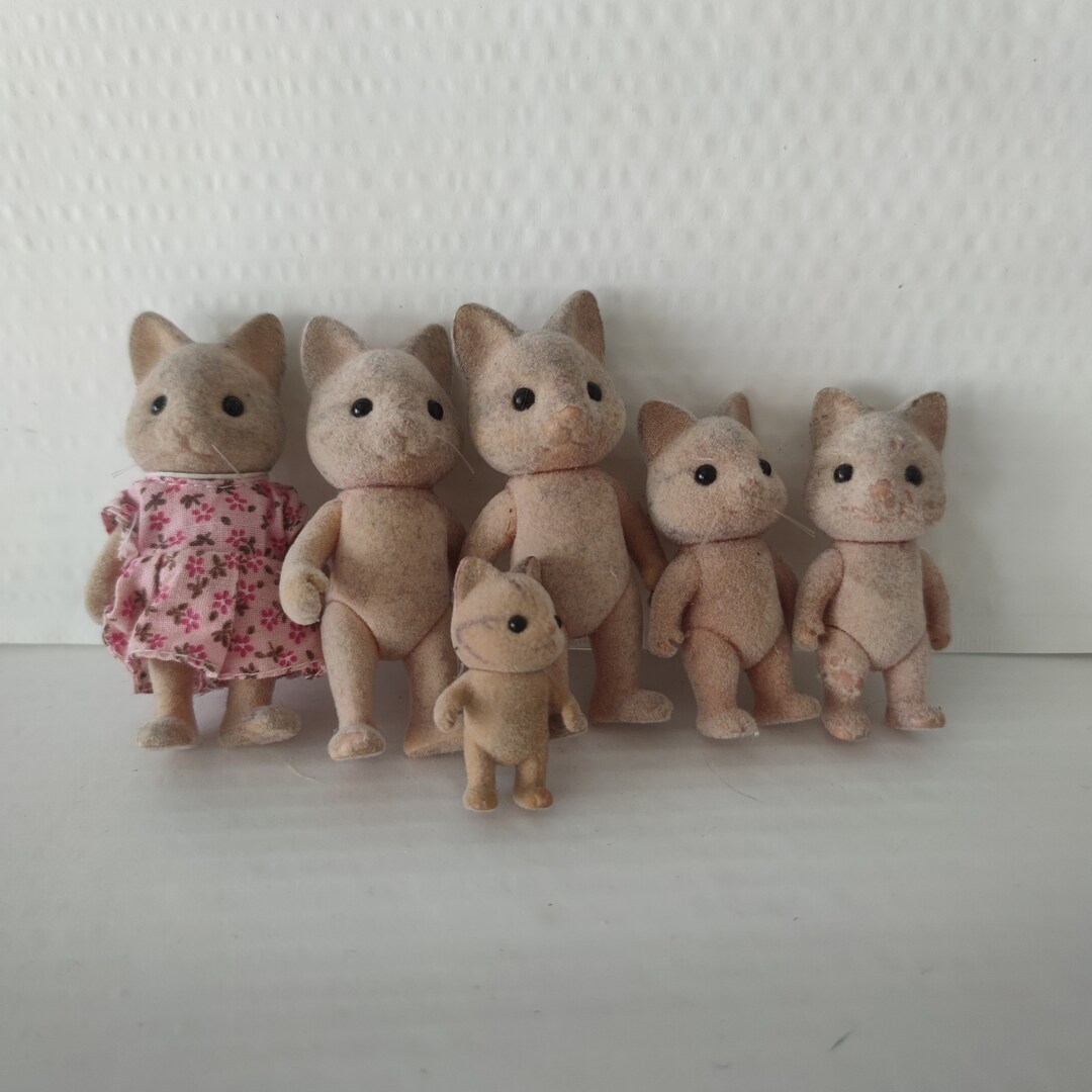 Silvintage Sylvanian Calico Critters Cat Wood Family Lot of 6 No Tails ...