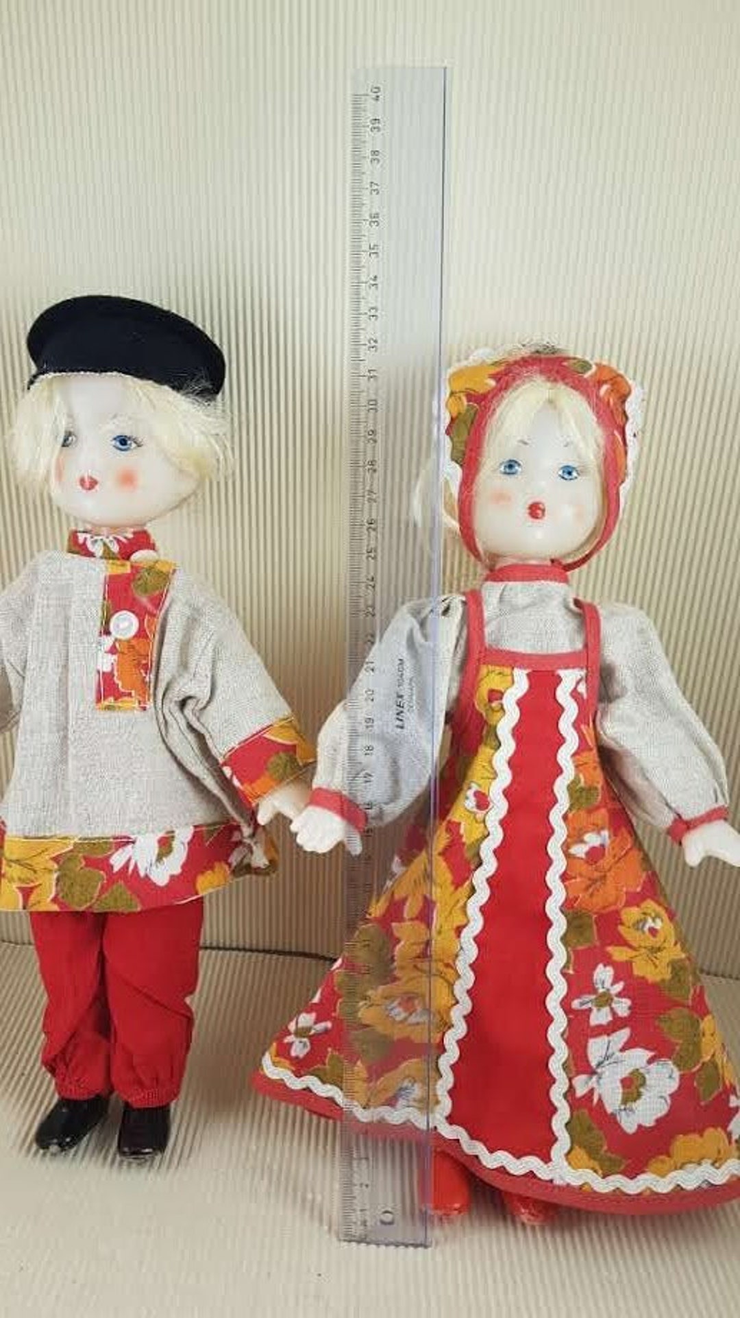 Vintage USSR Russian Soviet Plastic Toy Dolls Boy and Girl Folk Costume ...