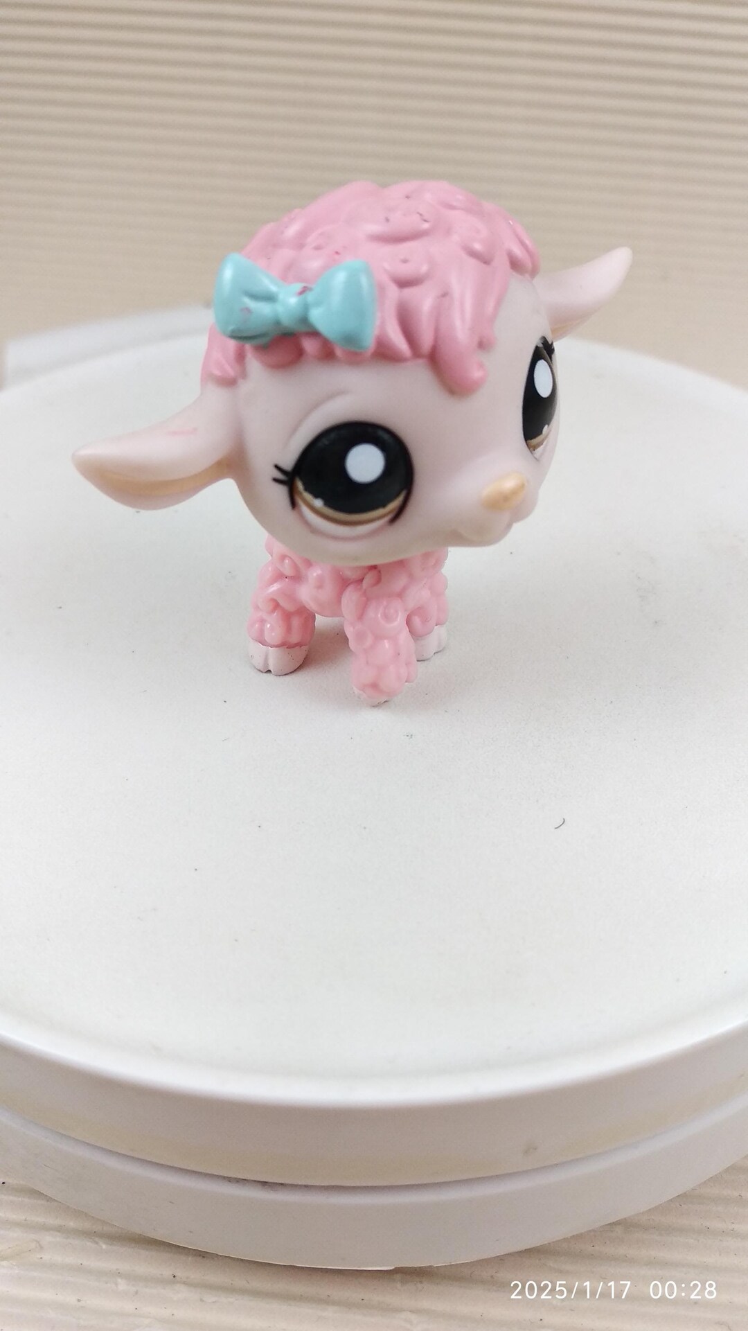 Littlest Pet Shop Pink Sheep Blue Bow Brown Eyes - RARE 2007 LPS Baby ...