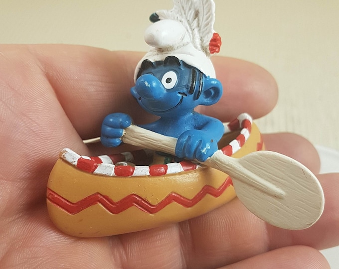 Canoe Indian Smurf 20549 Figure Native American Smurfs RARE Collector ...