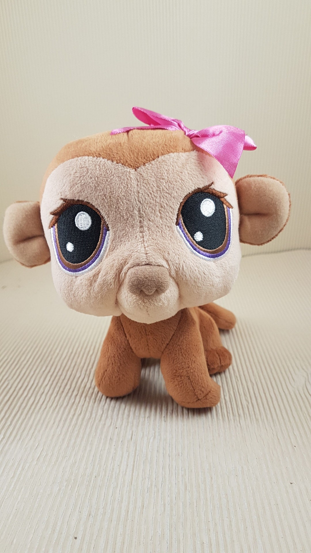 Littlest Pet Shop Bobblehead Monkey Plush Brown Purple Eyes Bow 2005 ...