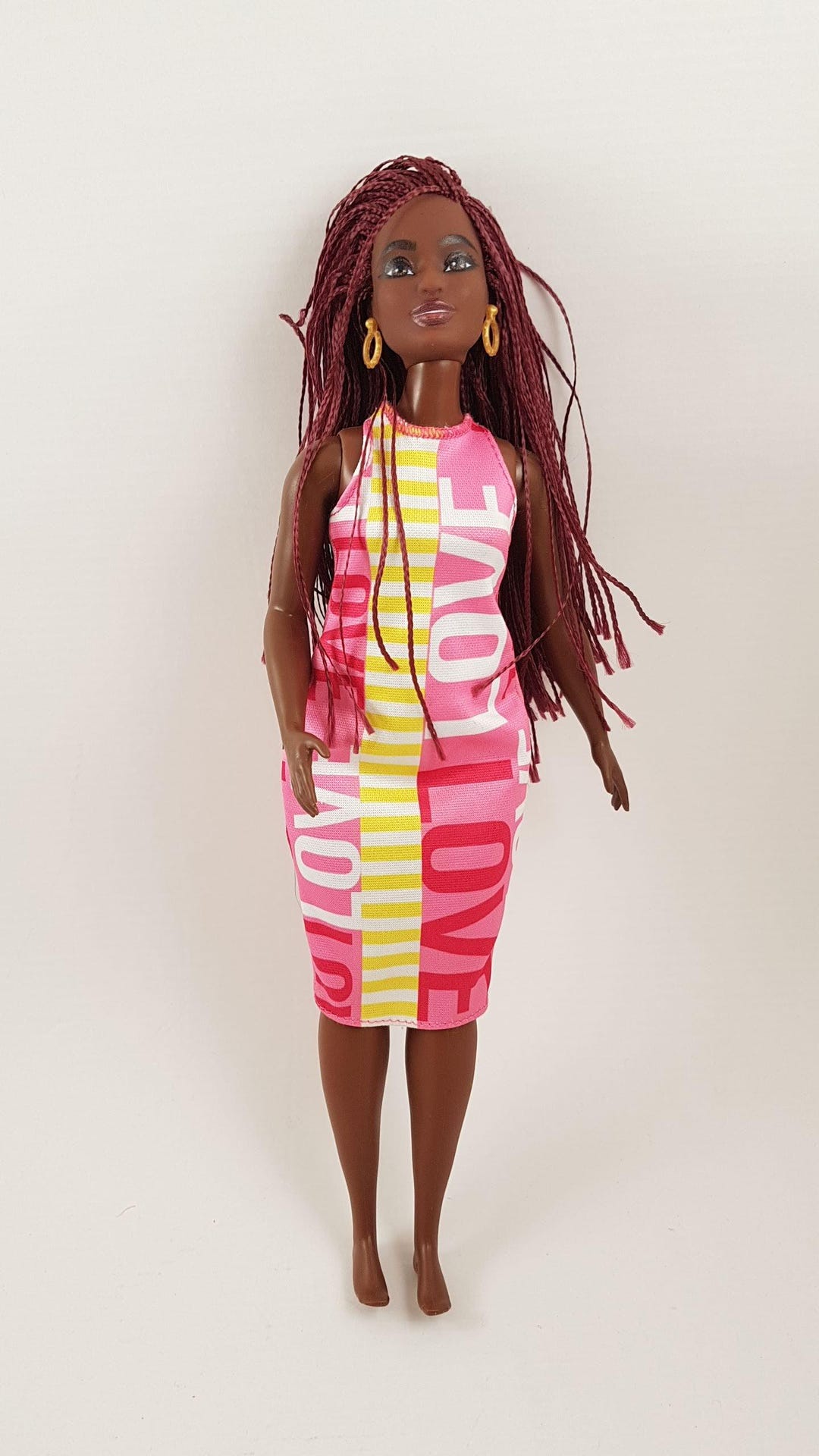 Barbie Fashionistas Doll #186, Curvy, Crimson Braids, Sleeveless Dress ...