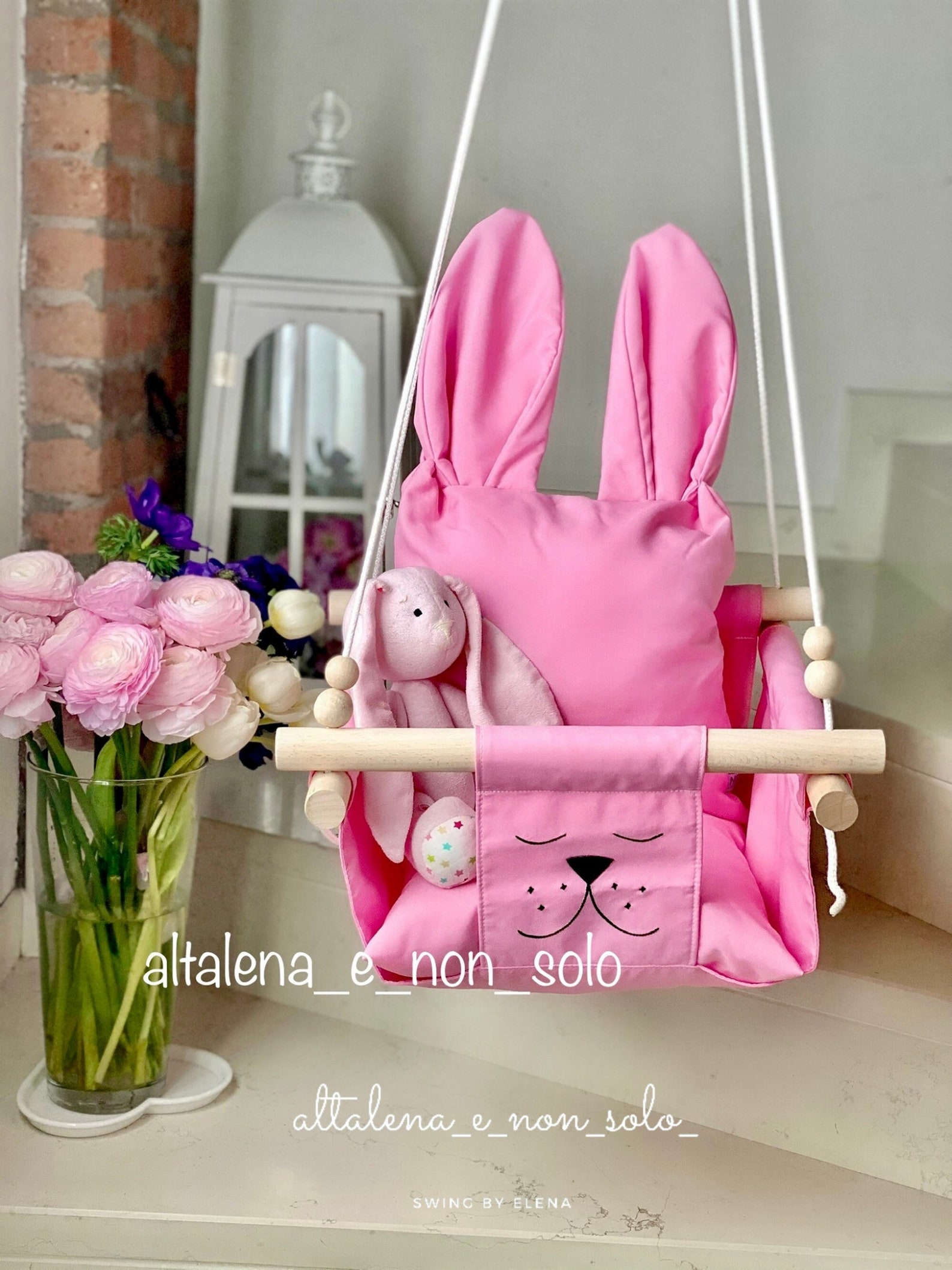 Indoor Bunny Swing for Kids Pink, Kids Chair, Baby Swing Chair, Nursery ...