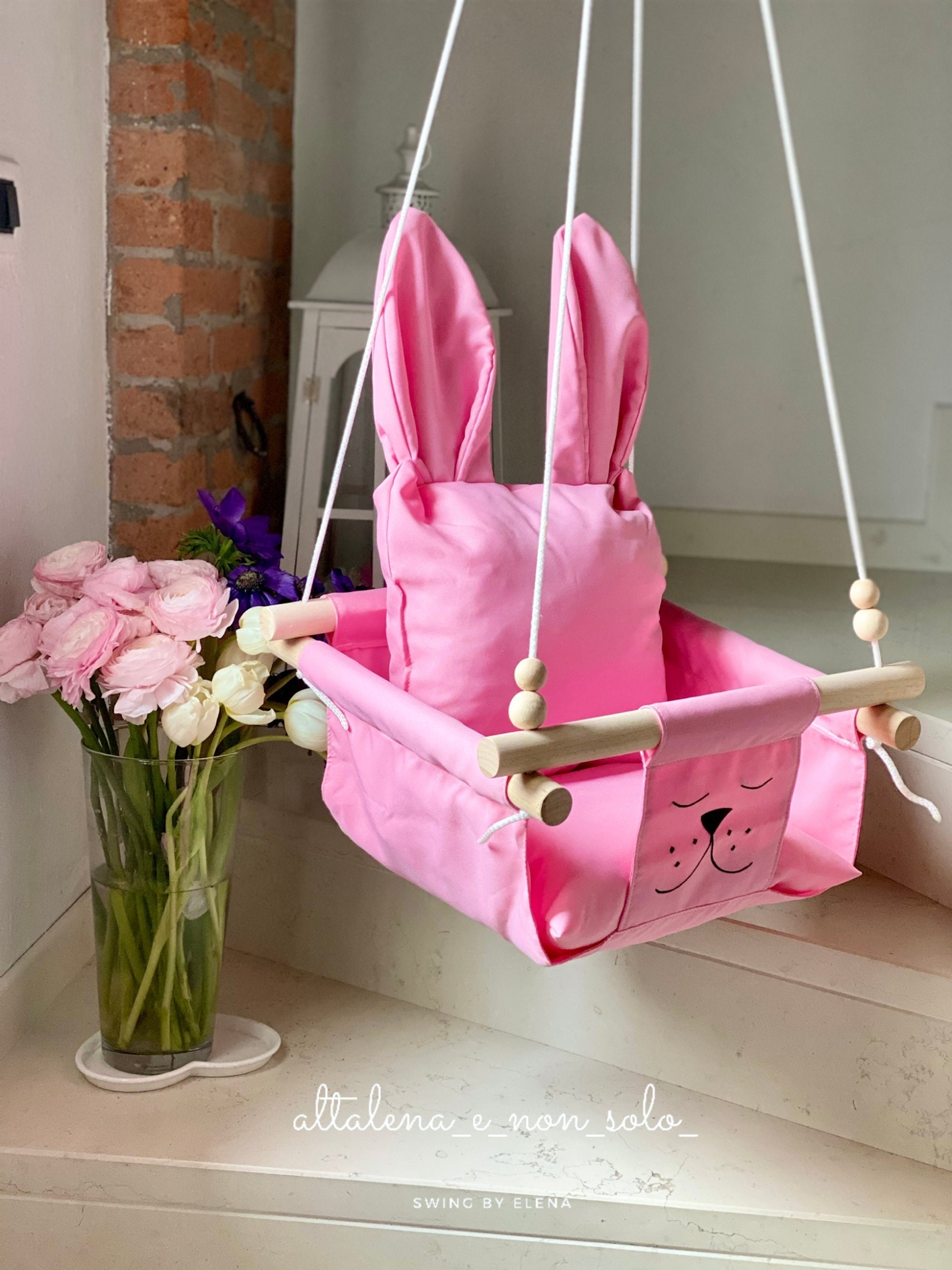 Indoor Bunny Swing for Kids Pink, Kids Chair, Baby Swing Chair, Nursery ...