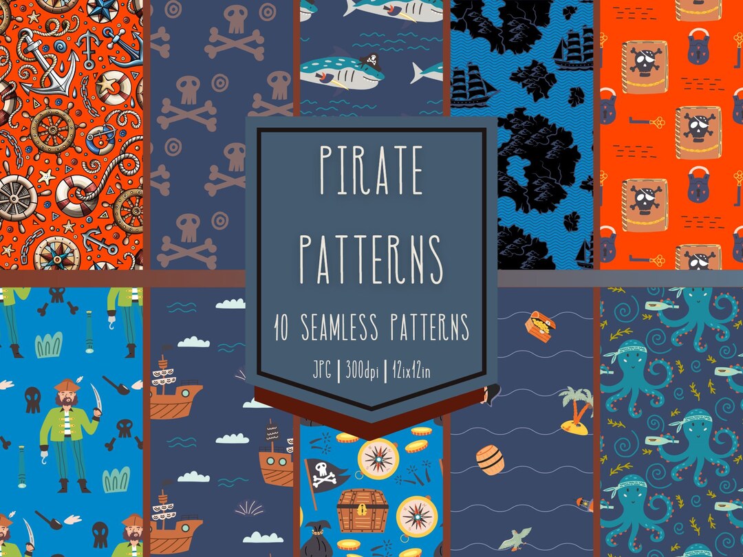 Pirate Patterns, Digital Patterns, Seamless Blue Pattern, Print Pattern ...