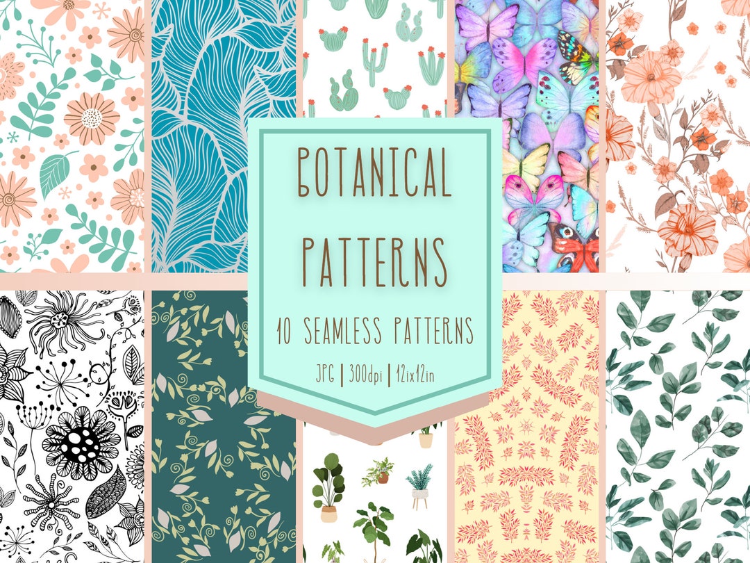 Botanical Patterns, Digital Patterns, Seamless Botanical Pattern, Print ...