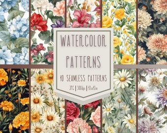 WATERCOLOR FLORAL | 10 Seamless Prints, Flowers Digital Paper ...