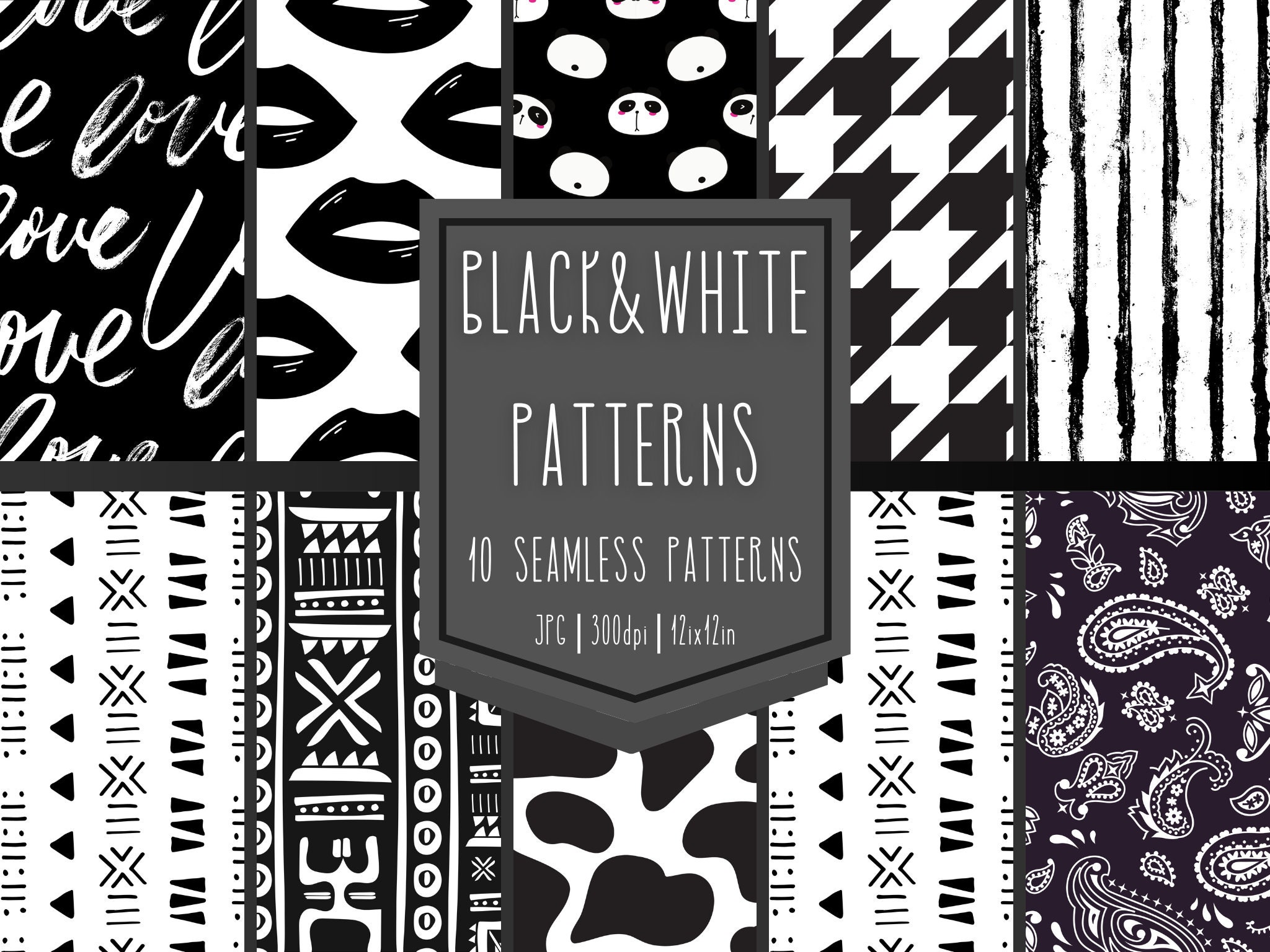Black and White Patterns, Digital Patterns, Seamless Black & White ...