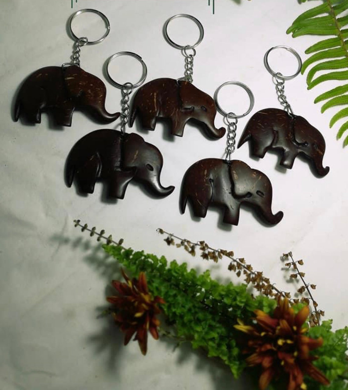 Coconut Shell Key Chains, Leaf and Flower Key Chain, Sunflower Key ...