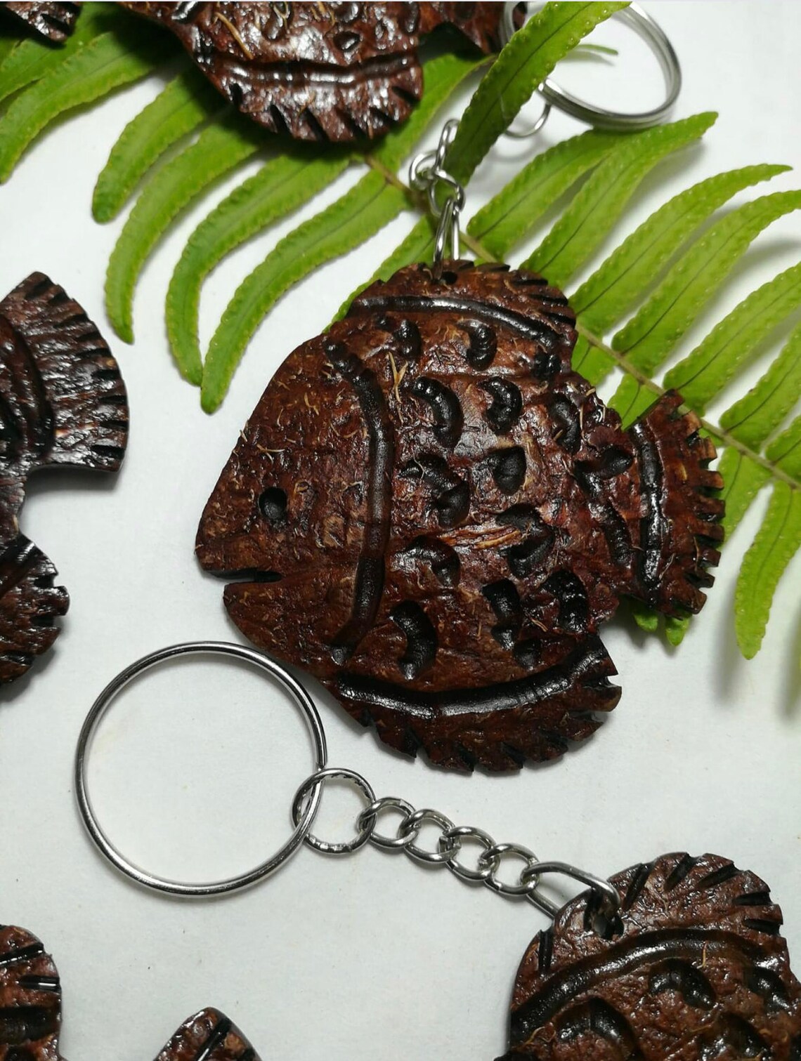 Coconut Shell Key Chains, Leaf and Flower Key Chain, Sunflower Key Chain, Unique Animal Cahin ...