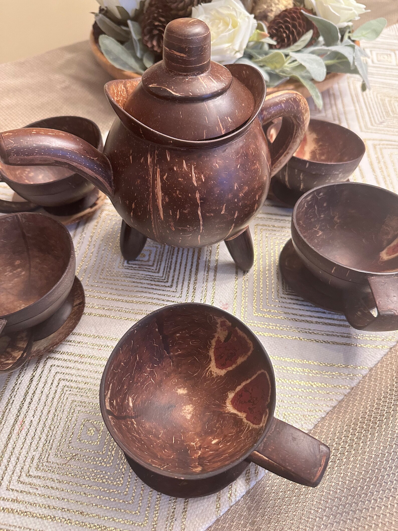 Coconut Shell Tea Cup Set, Handmade Tea Cups, Teacups Teapot, Eco ...