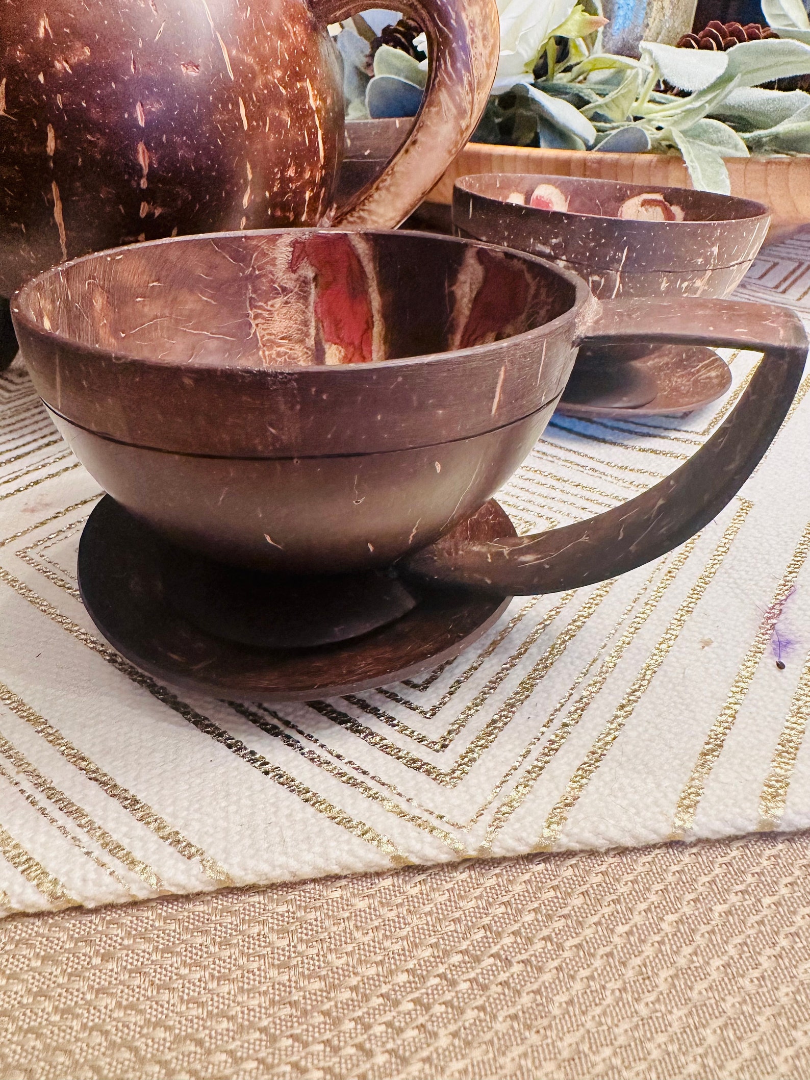 Coconut Shell Tea Cup Set, Handmade Tea Cups, Teacups Teapot, Eco ...