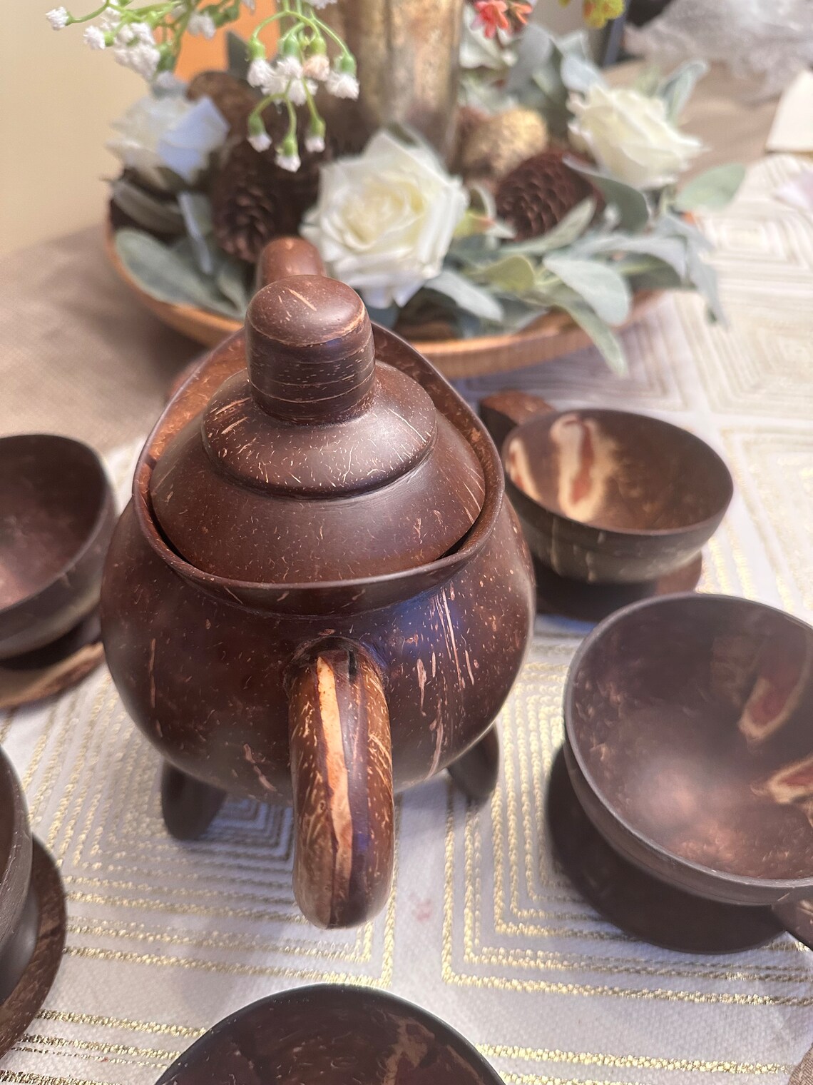 Coconut Shell Tea Cup Set, Handmade Tea Cups, Teacups Teapot, Eco ...