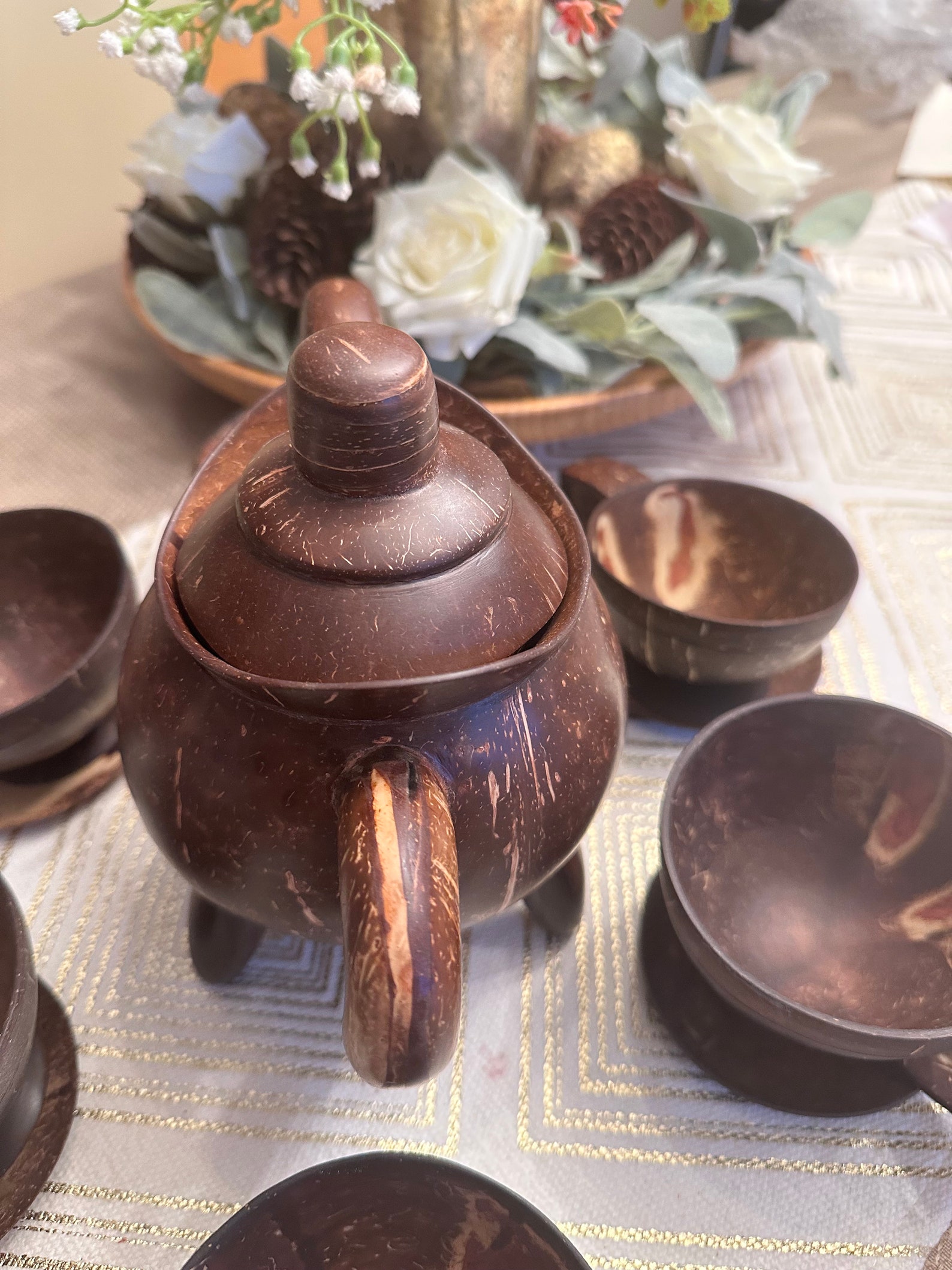 Coconut Shell Tea Cup Set, Handmade Tea Cups, Teacups Teapot, Eco ...
