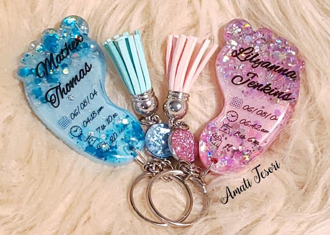 Custom Baby Feet Keychain Personalized Birth Announcement Footprint ...