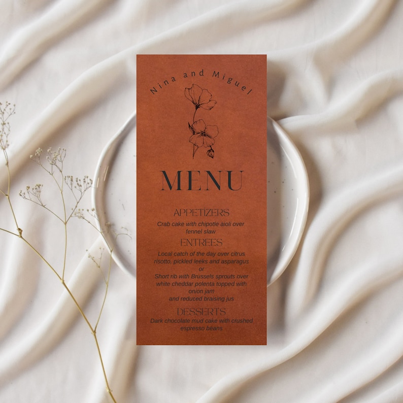 Leather Wedding Menu A Touch of Luxury Wedding Menu Cards Minimalist ...