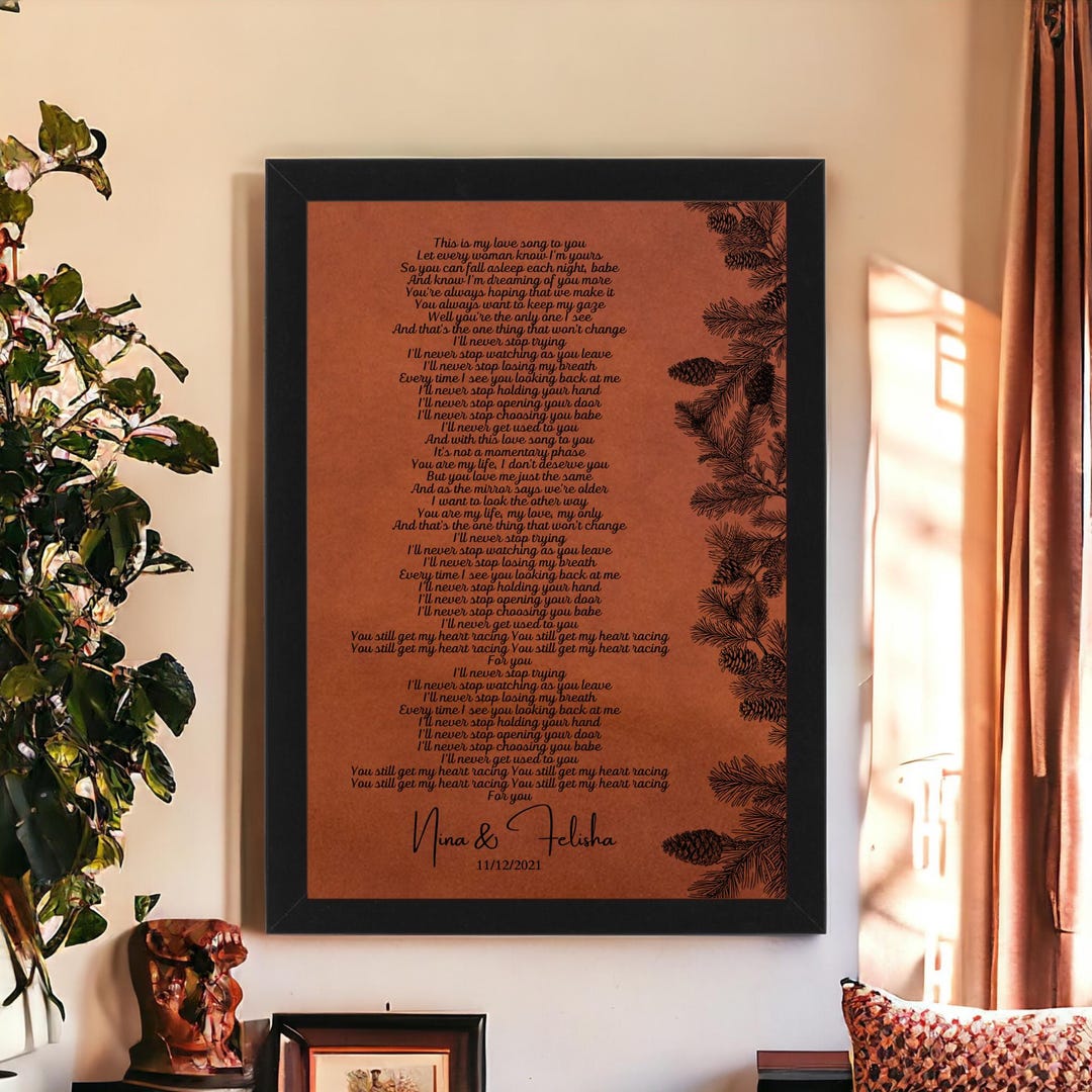 Custom Leather Anniversary Gift – Engraved Song Lyrics Art for Music ...