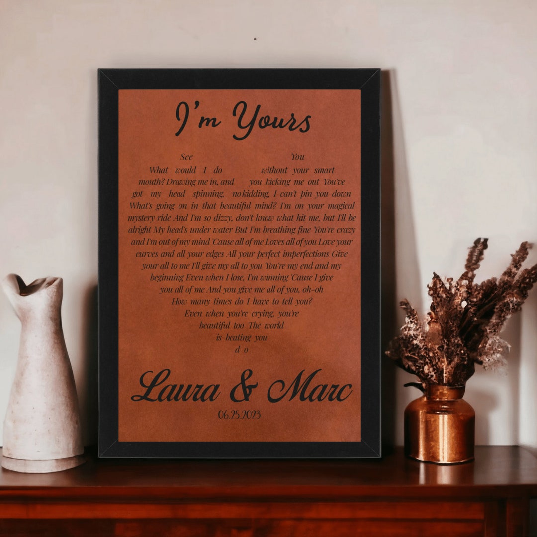 Custom Leather Heart Wall Art Engraved Lyrics Song for Anniversaries ...