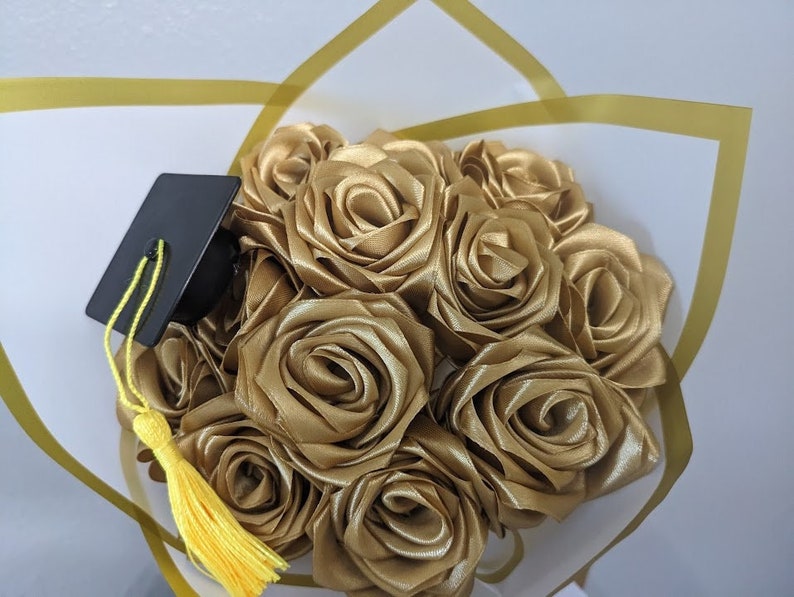 Dozen Gold Ribbon Roses Bouquet, Black and Gold Roses, White and Gold ...