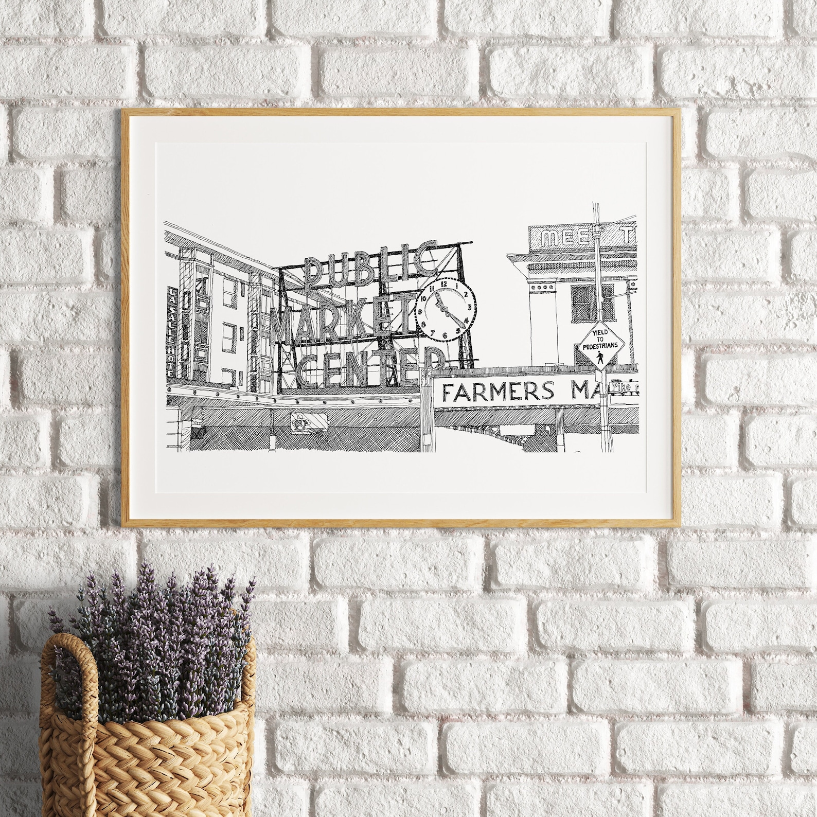 Pike Place Market Art Print: Seattle Pen and Ink Line Drawing - Etsy