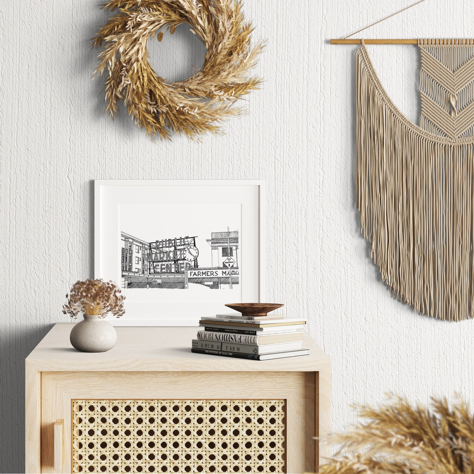 Pike Place Market Art Print: Seattle Pen and Ink Line Drawing - Etsy