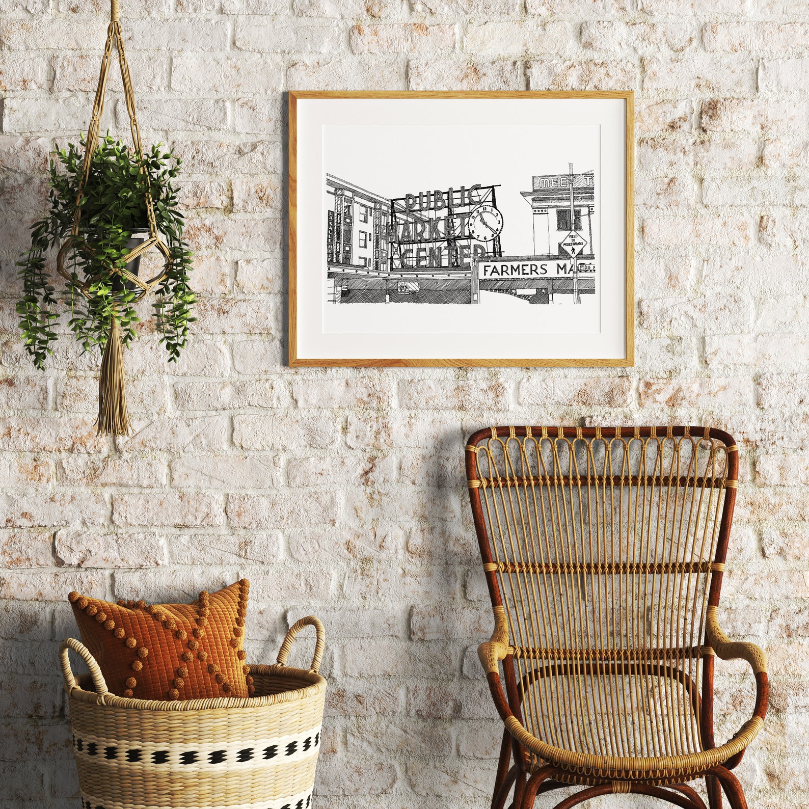 Pike Place Market Art Print: Seattle Pen and Ink Line Drawing - Etsy