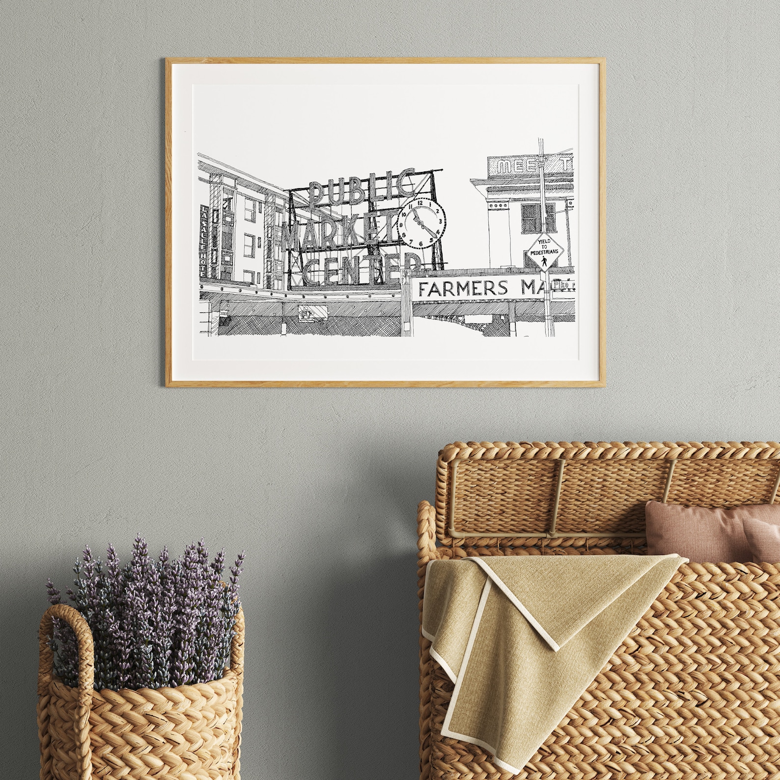 Pike Place Market Art Print: Seattle Pen and Ink Line Drawing - Etsy