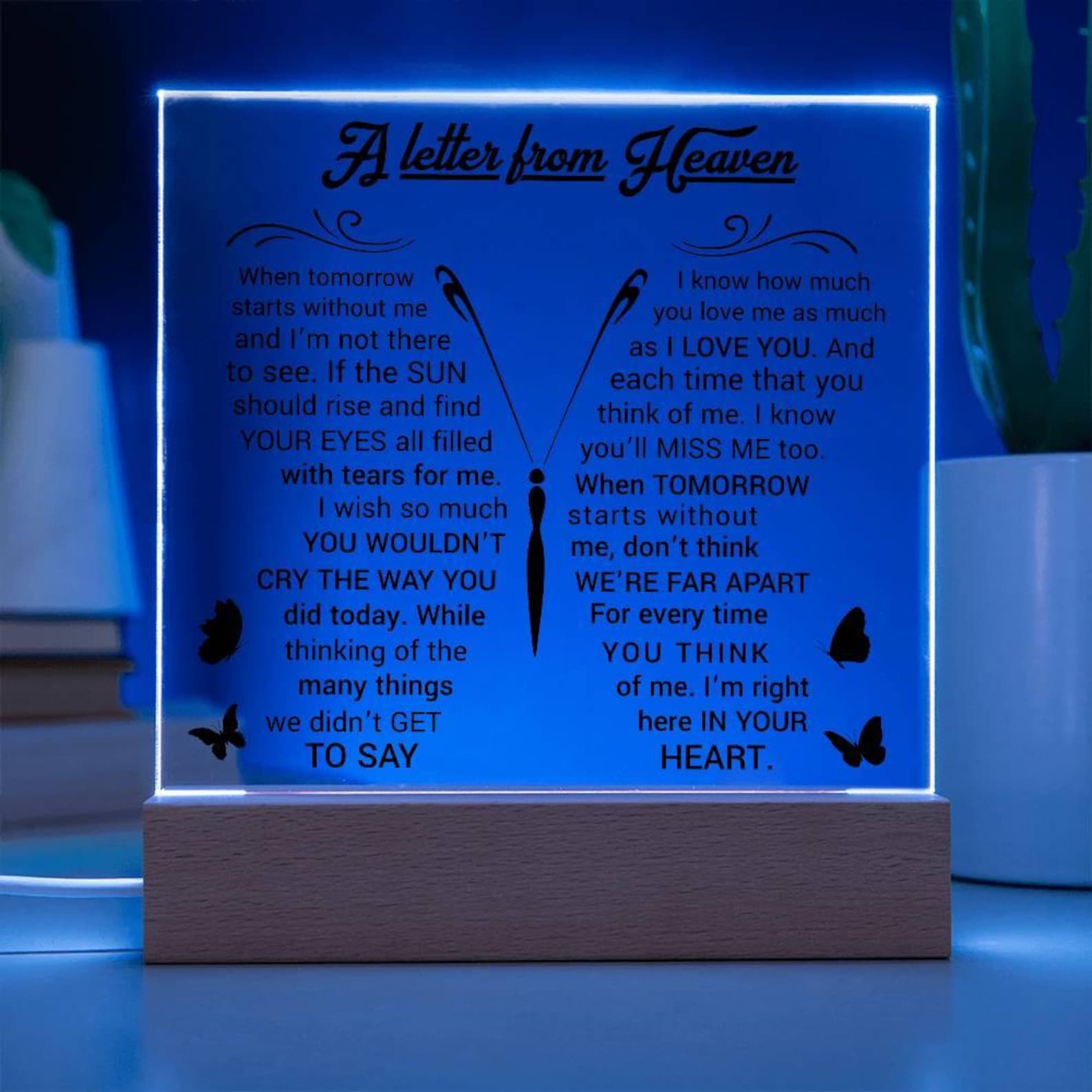 Memorial/remembrance Letter From Heaven Sympathy Acrylic Plaque W/LED ...