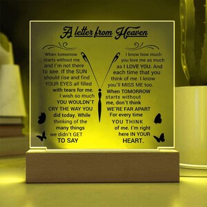 Memorial/remembrance Letter From Heaven Sympathy Acrylic Plaque W/LED ...