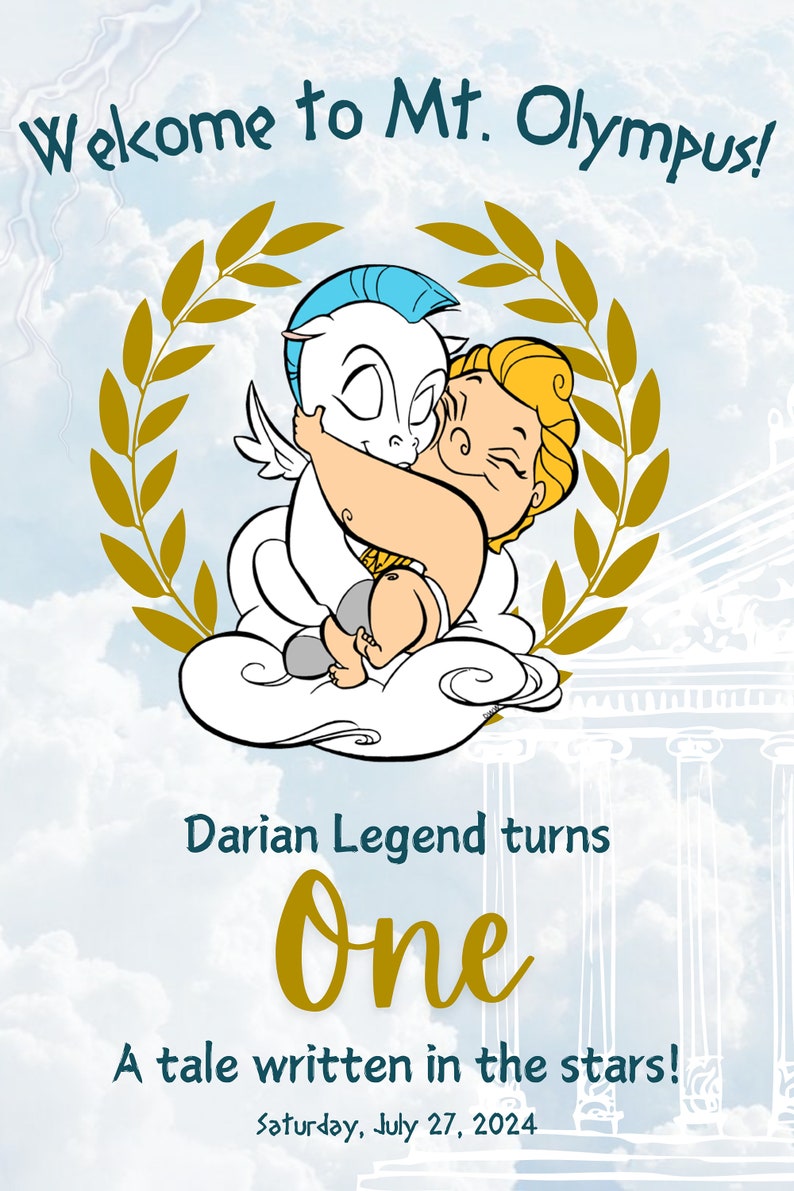 1st Birthday Baby Hercules Package - Invitation and Welcome Sign - Etsy